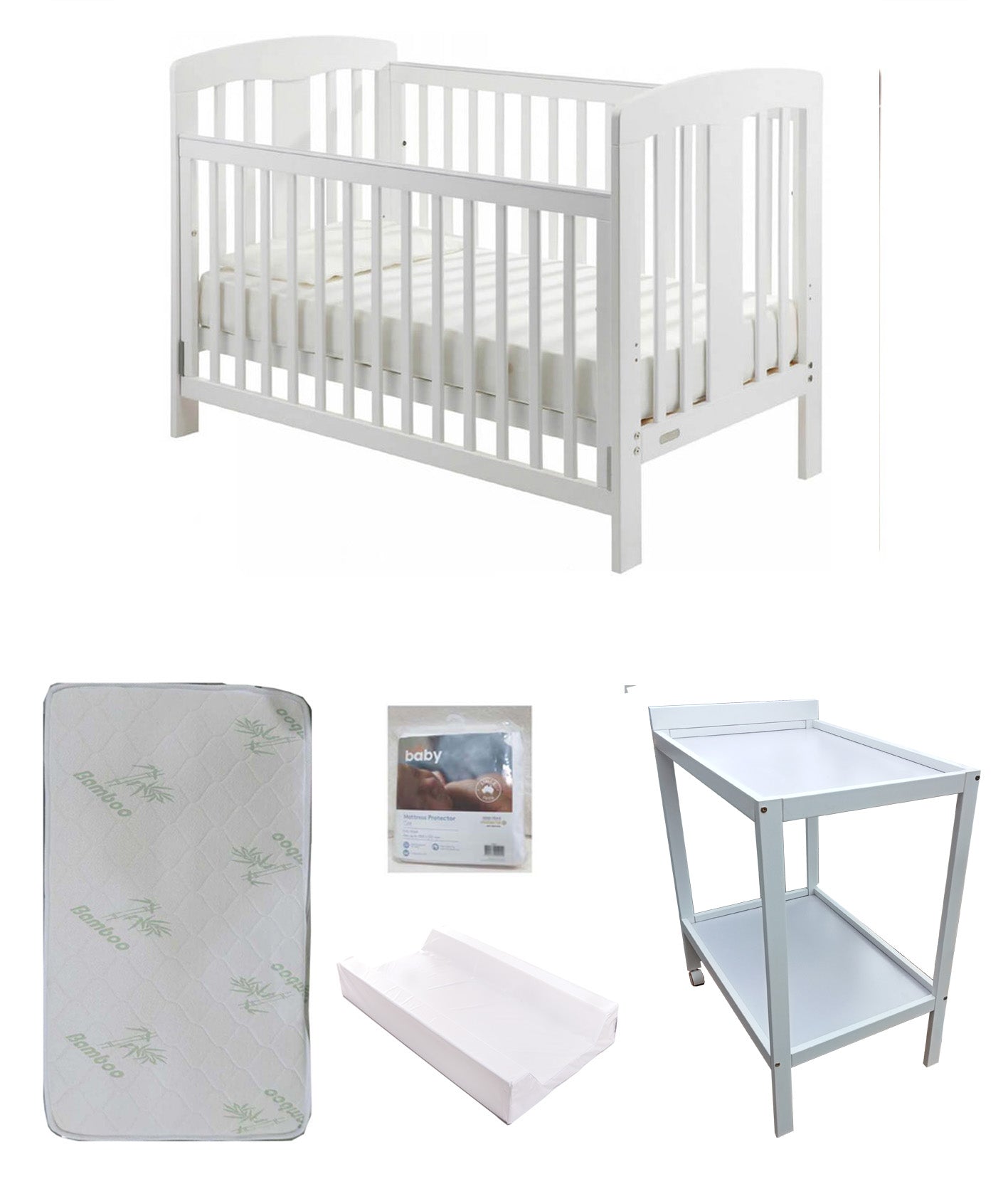Grotime Pearl 4-in-1 cot Baby Bed with Mattress and Change Table White ...